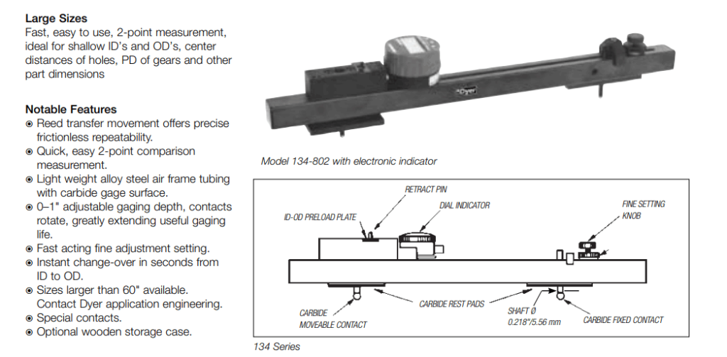 134 SERIES ID-OD SHALLOW DIAMETER “BAR” GAGES – Dyergage