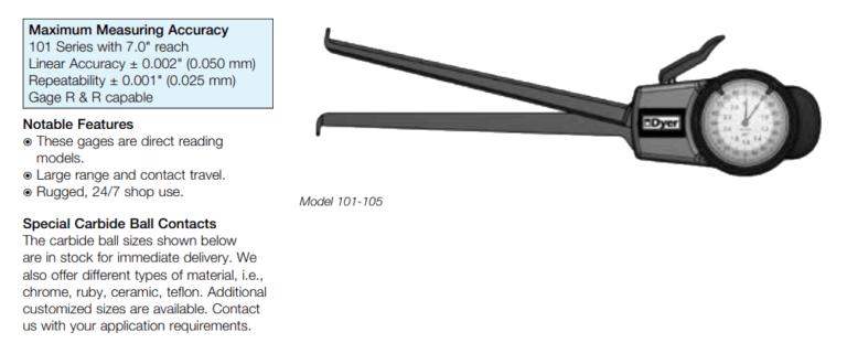 101 SERIES “LONGER REACH” O-RING/GROOVE GAGES – Dyergage