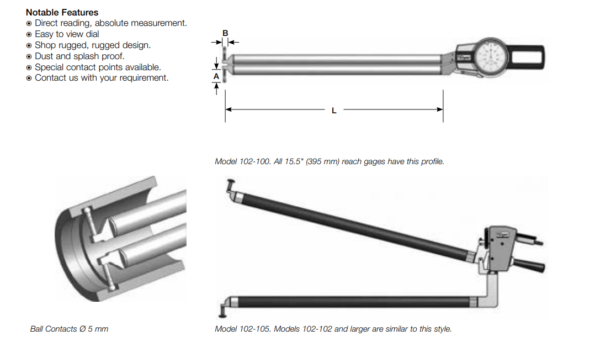 102 SERIES MECHANICAL DIRECT READING, LONG ARM GROOVE AND BORE GAGES – Dyergage