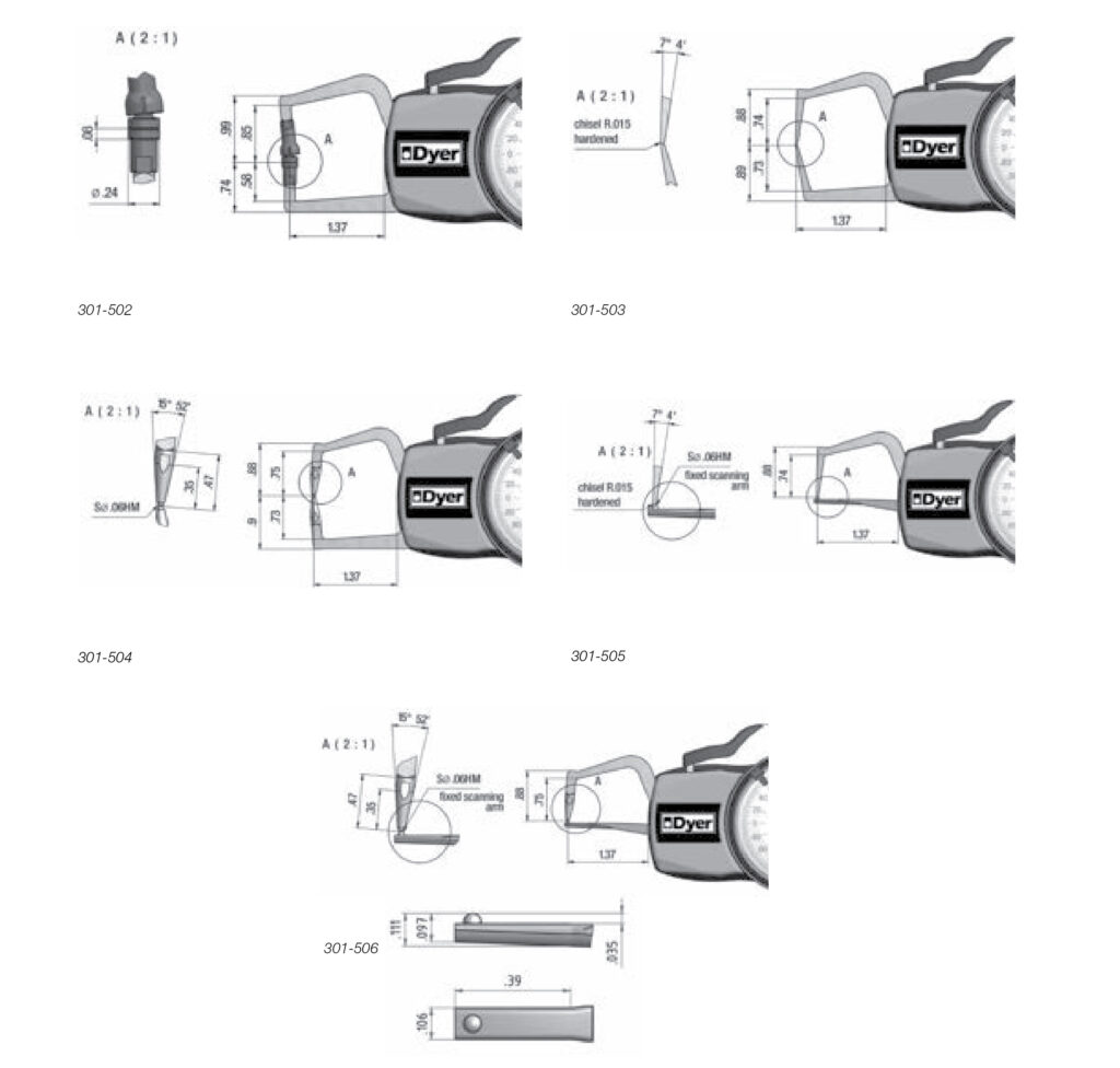 301 SERIES SHORT REACH DIRECT READING MIN-WALL/THICKNESS GAGES – Dyergage